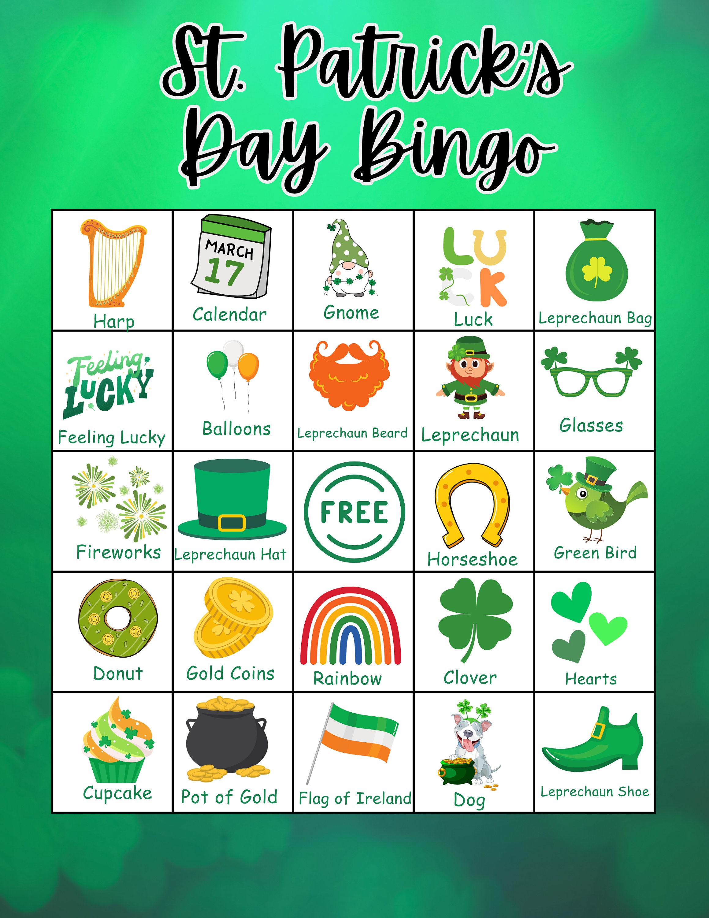 St. Patrick's Day Bingo Game Printable - Instant Download - Etsy