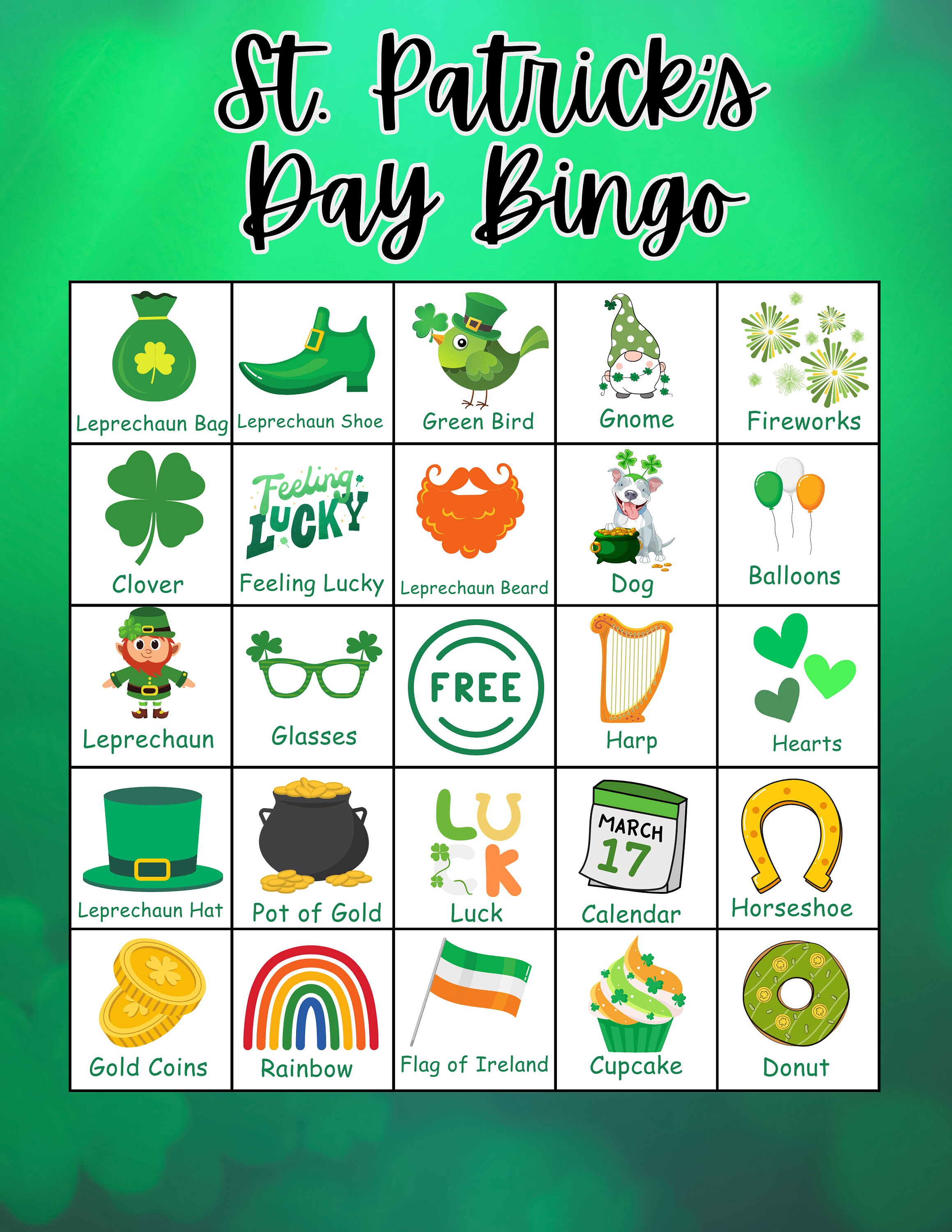 St. Patrick's Day Bingo Game Printable Instant Download - Etsy