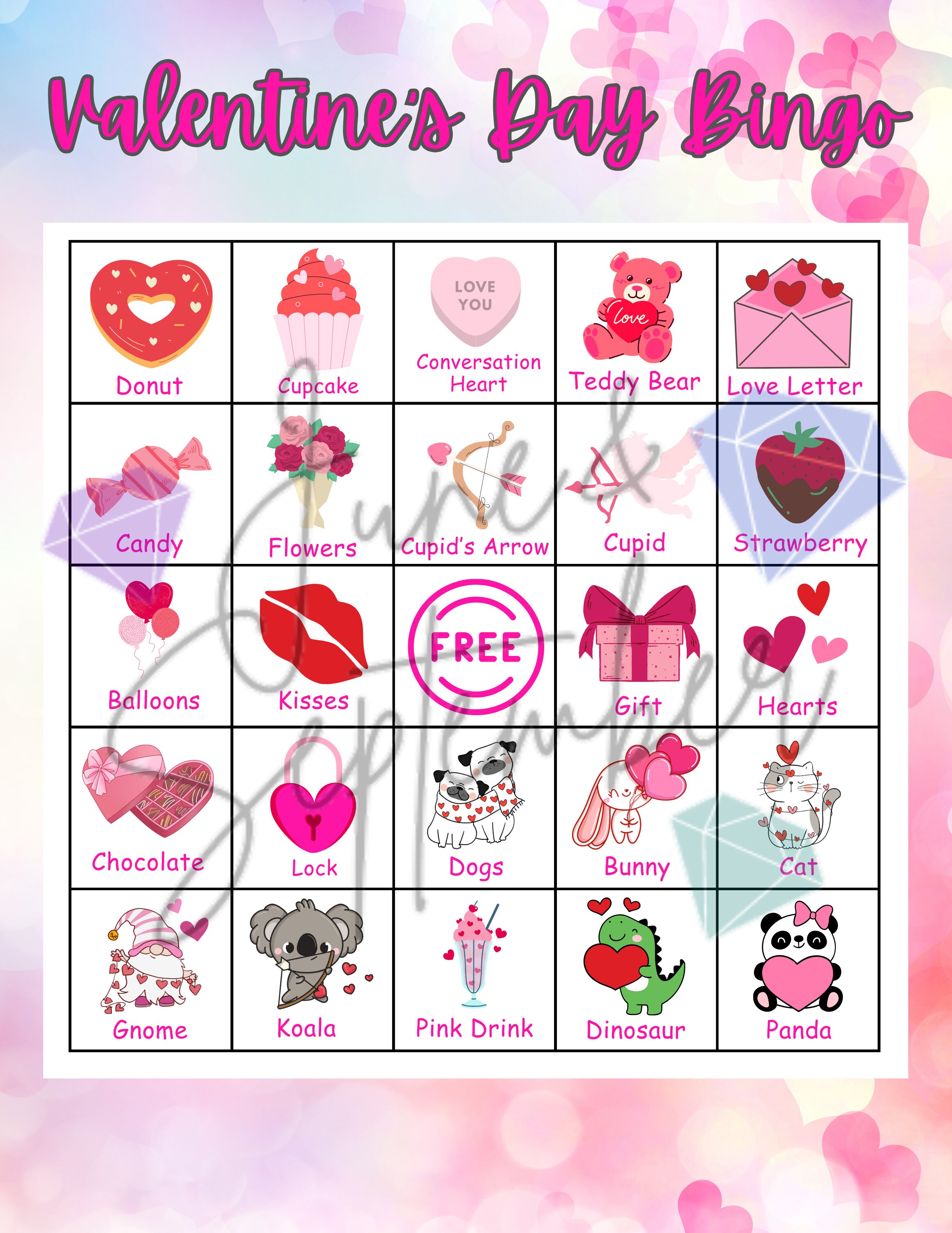 Valentines Bingo Game Printable Instant Download - Etsy