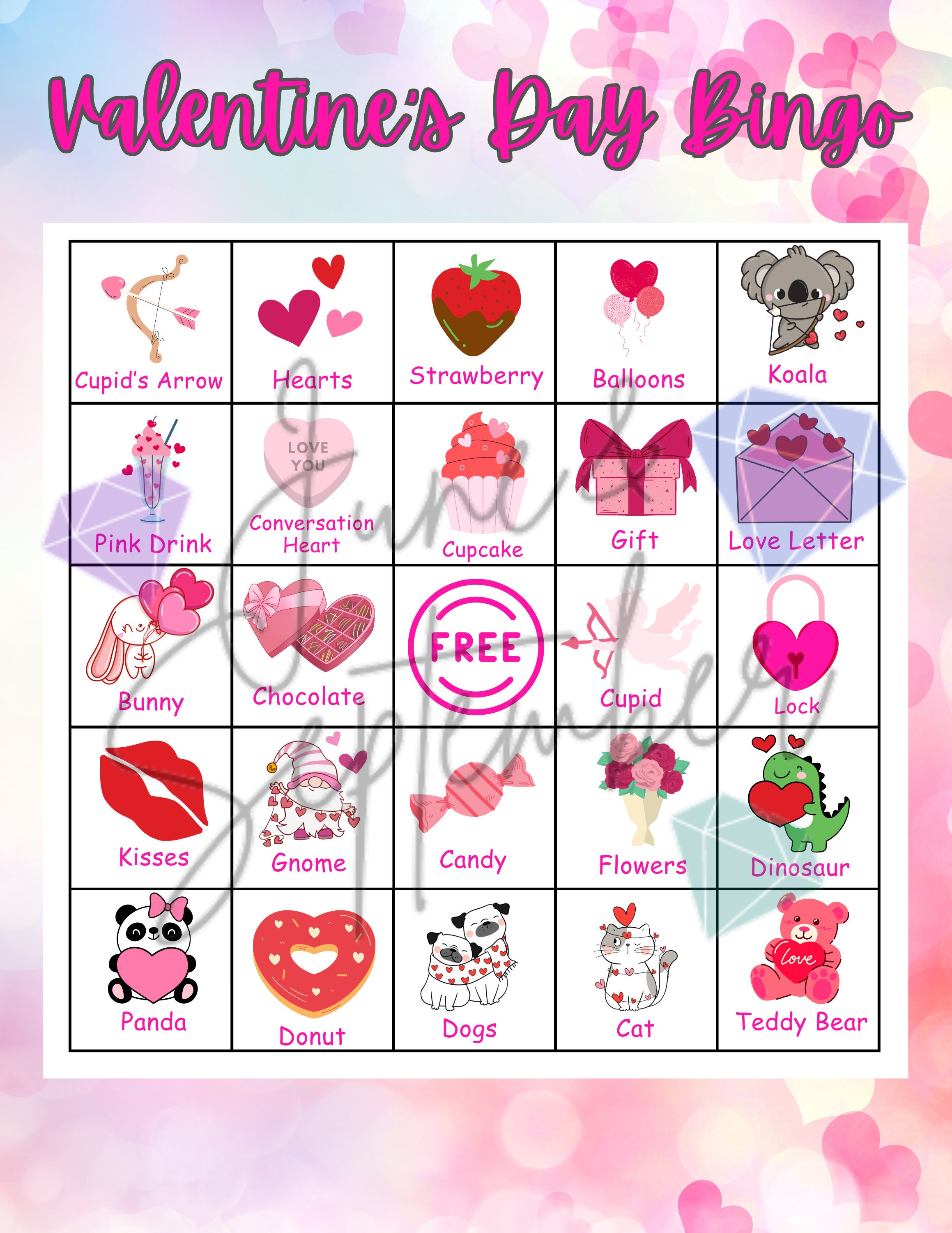 Valentines Bingo Game Printable Instant Download - Etsy