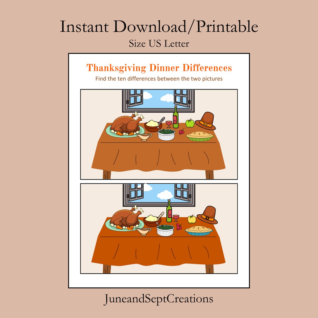 Thanksgiving Find the Differences Game Printable Fun for All Ages - Etsy