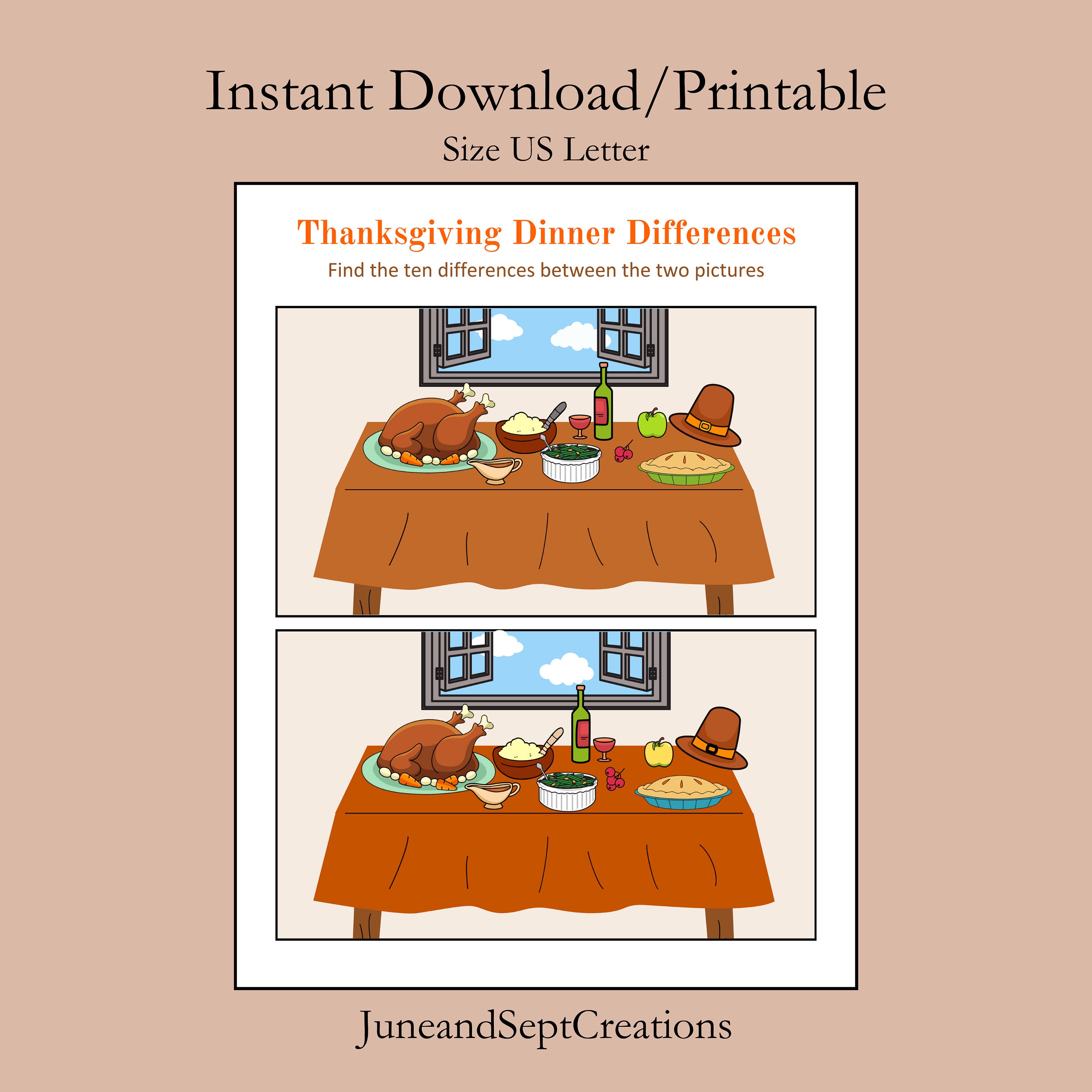 Thanksgiving Find the Differences Game - Printable Fun for All Ages - Etsy