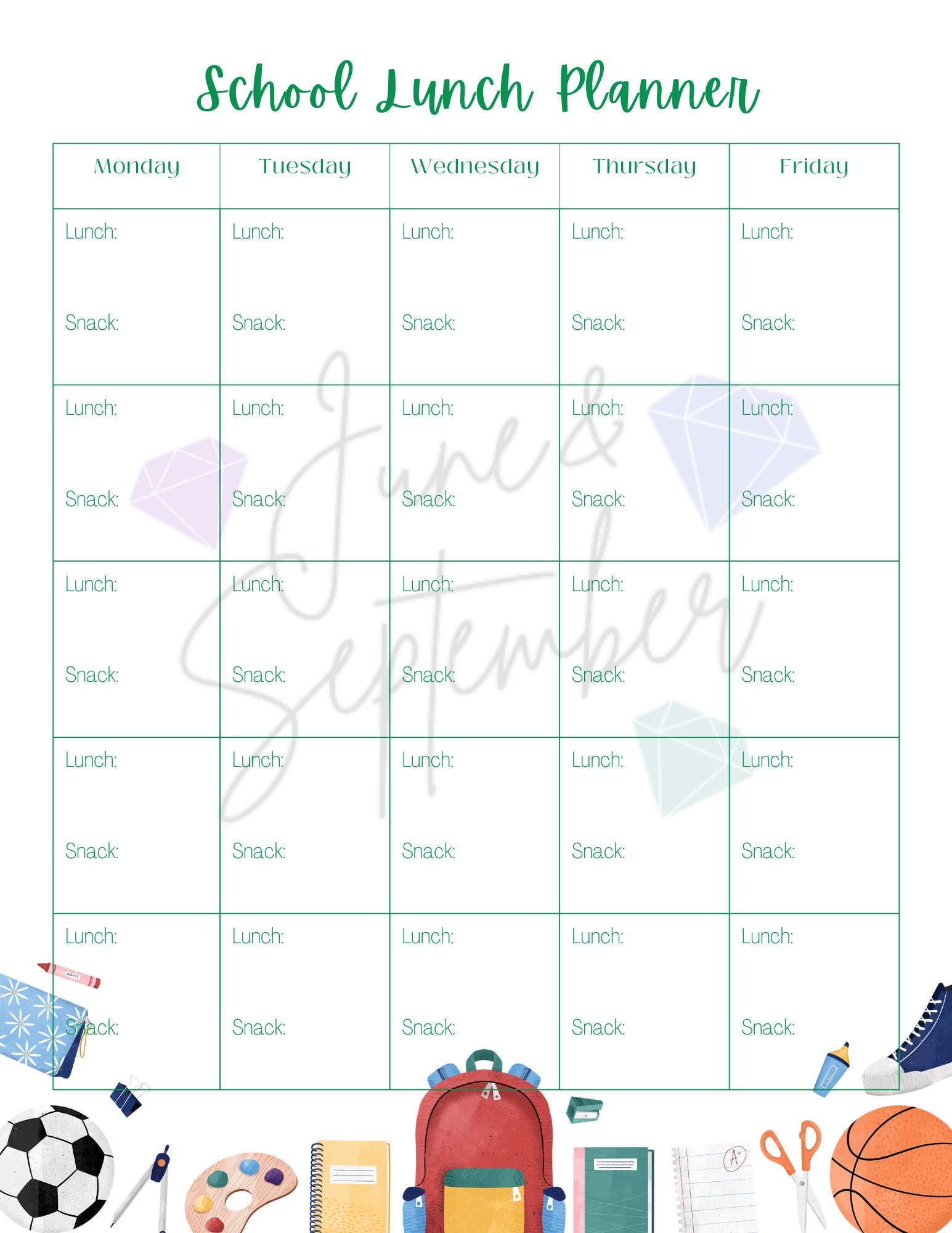 Lunch and Snack Planner, School Lunch Planner, School Snack Planner - Etsy