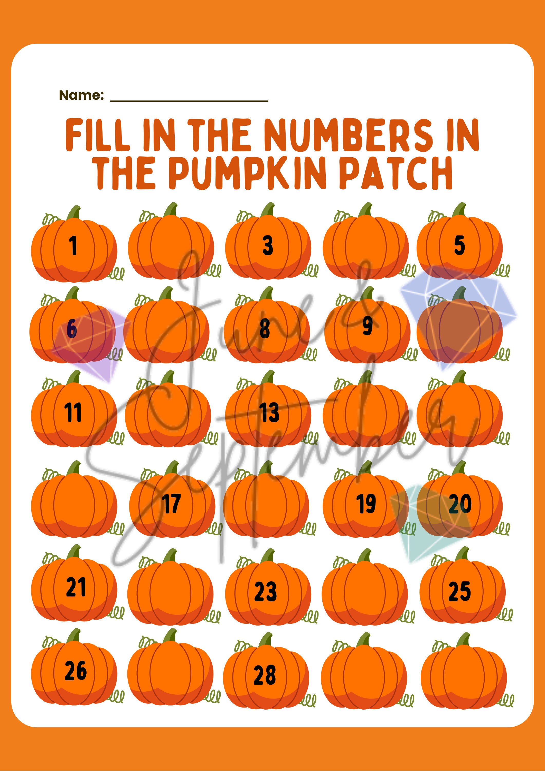 Fill in the Numbers Worksheet, Fall Worksheet, Pumpkin Counting, Kids ...