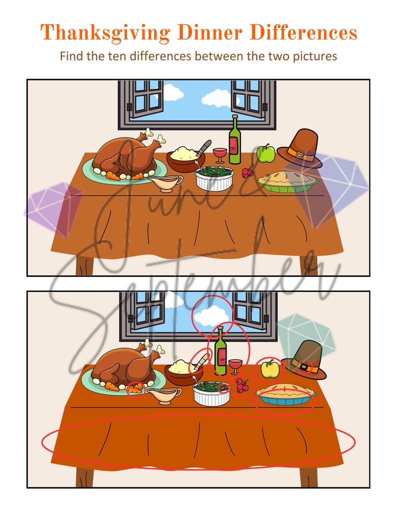 Thanksgiving Find the Differences Game - Printable Fun for All Ages - Etsy