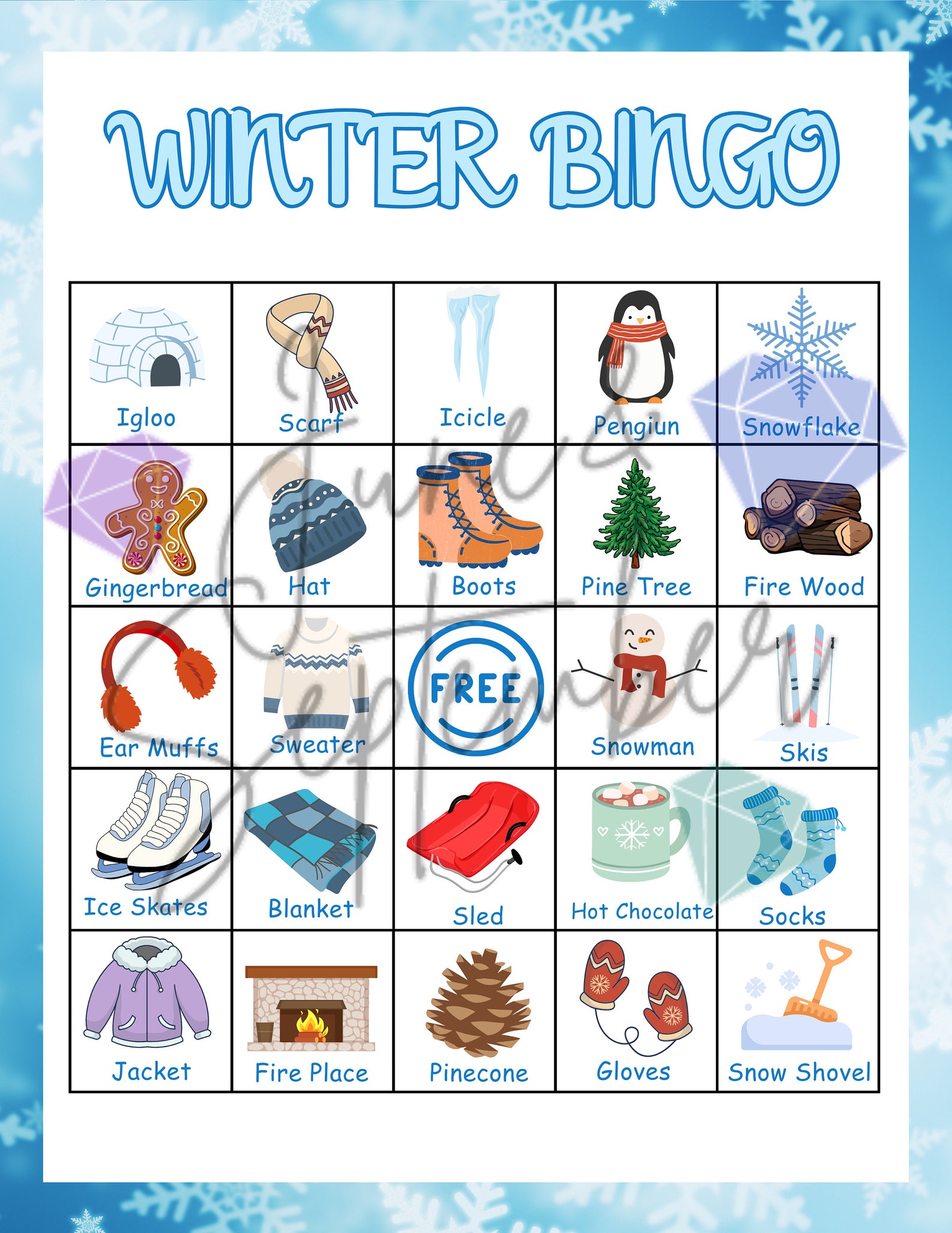 Winter Bingo Game Printable - Instant Download - Etsy
