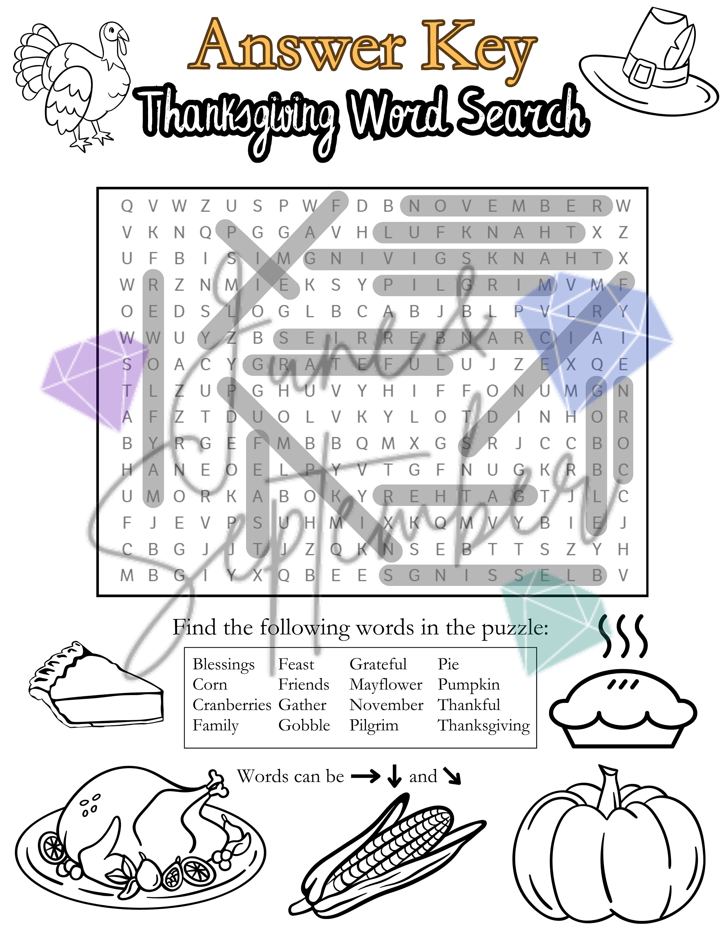 Thanksgiving Word Search Printable - Instant Download - Etsy