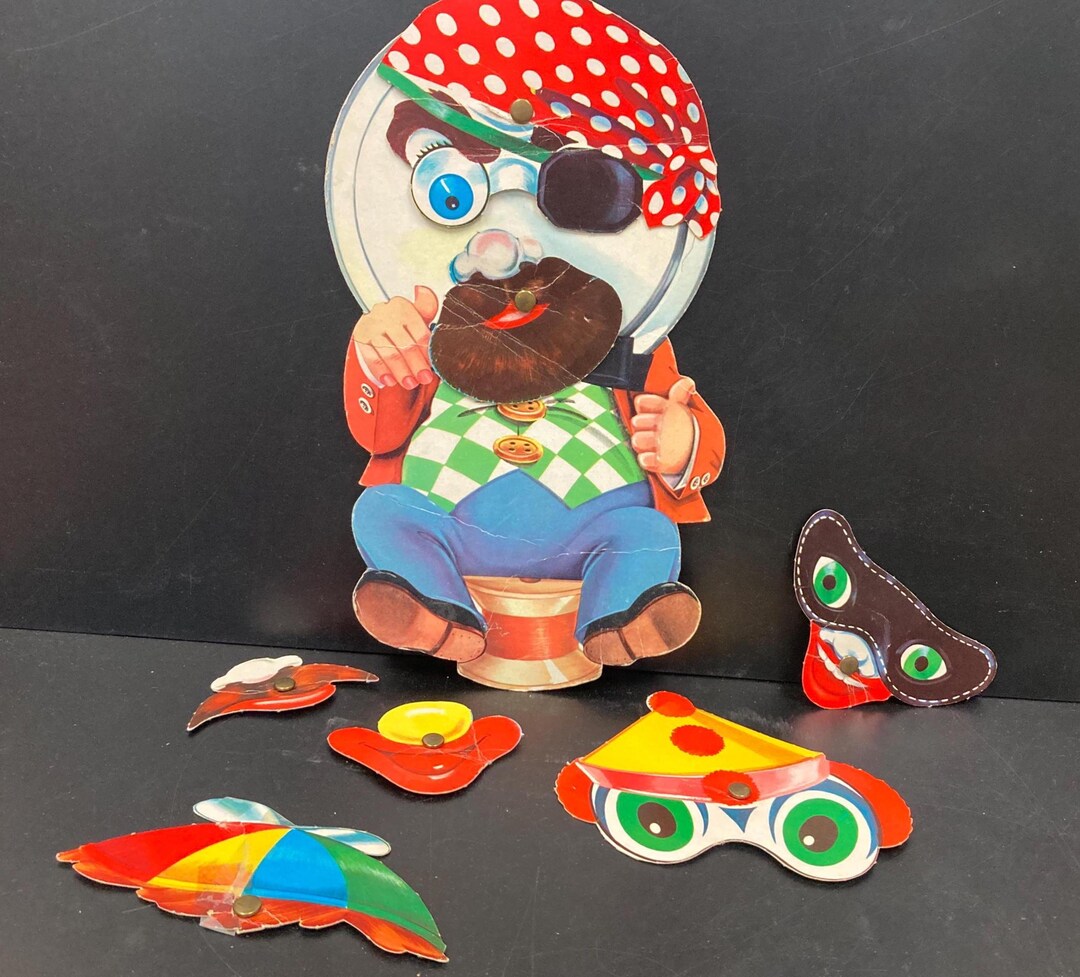 Vintage Cardboard Character With Multiple Snap on Facial Features ...