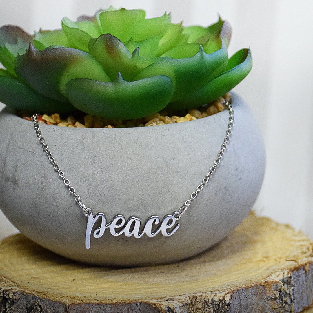 Peace Word Script Necklace - Etsy