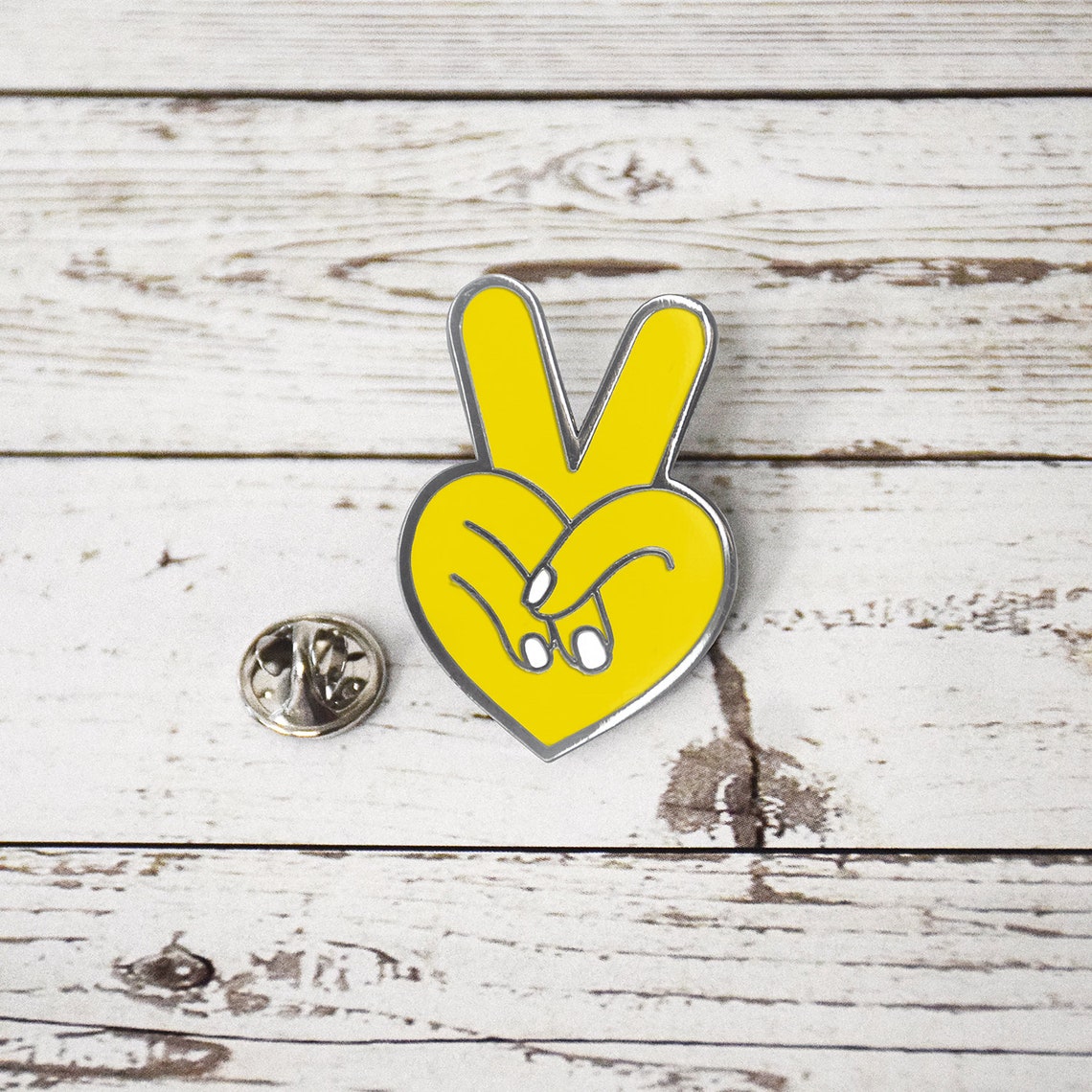 Love and Peace Enamel Pin Yellow Peace Sign Fingers and Heart - Etsy