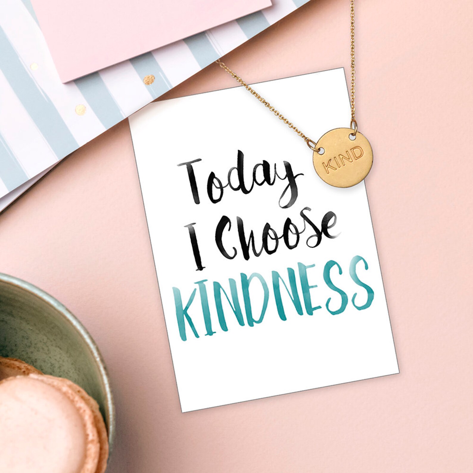 KIND gold disk Necklace Today I Choose Kindness | Etsy