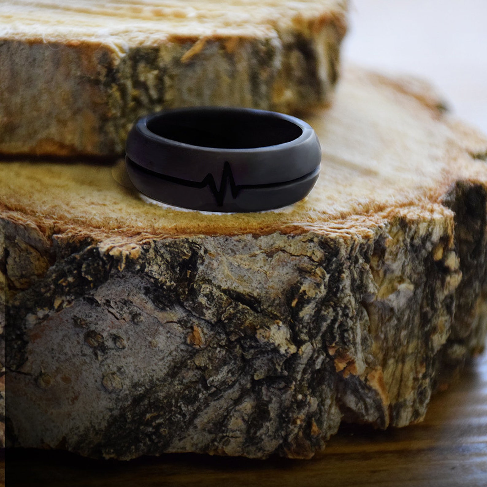 Black Heart Beat Wedding Band Silicone Ring With Fearless Card - Etsy