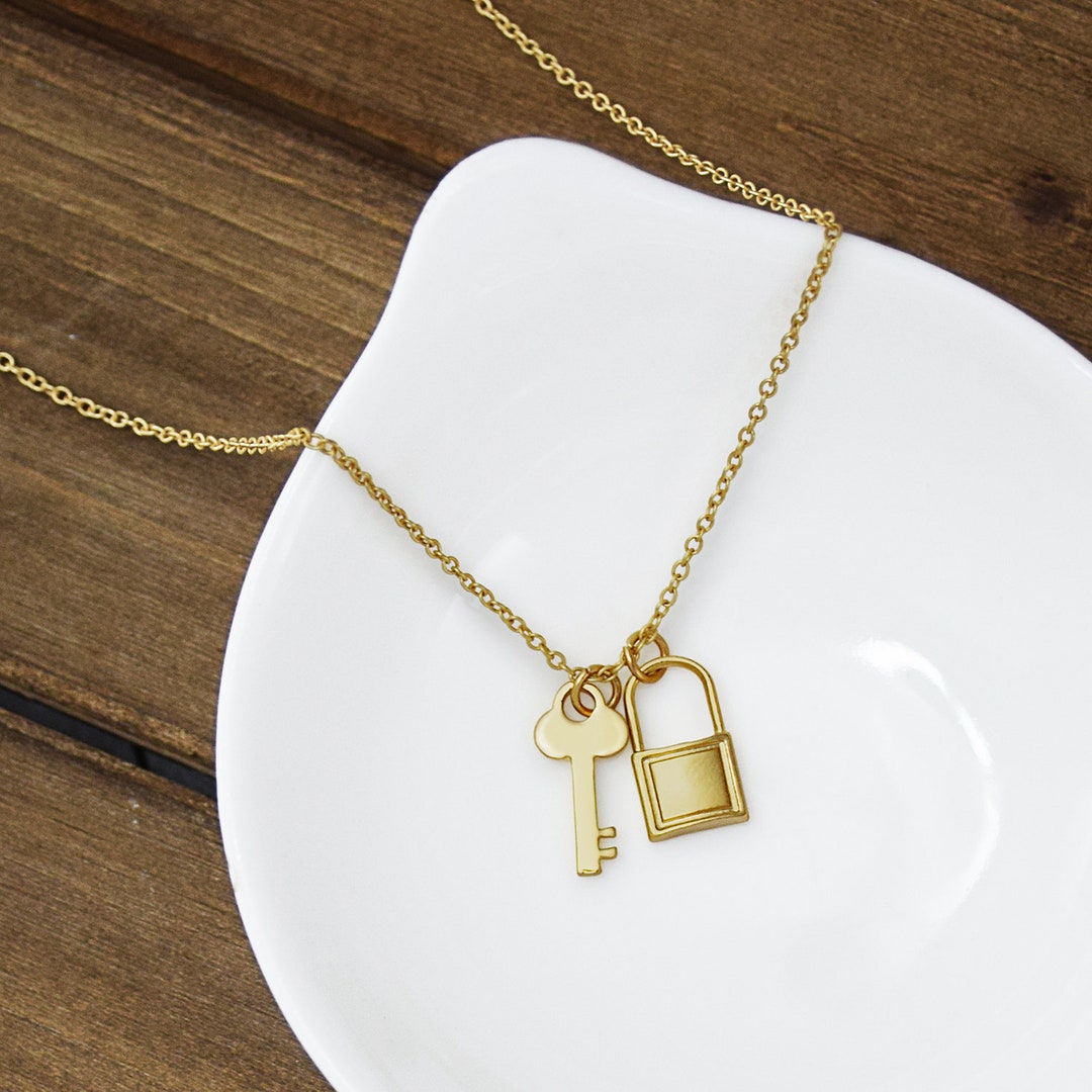 Dainty Lock and Key Necklace Friendship Gift Happiness Matte Gold ...