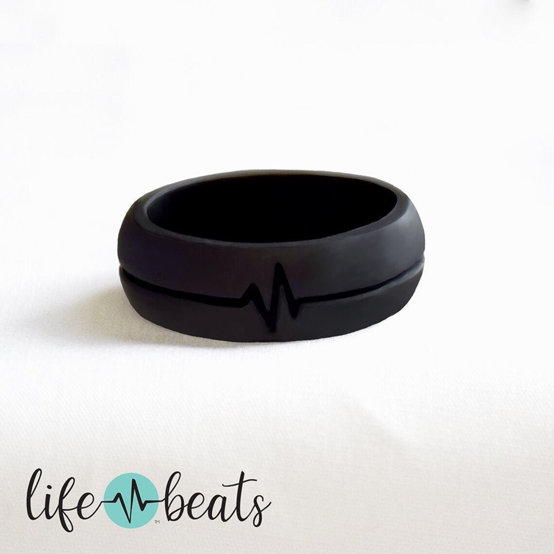 Black Heart Beat Wedding Band Silicone Ring With Fearless Card - Etsy