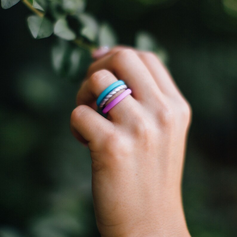 Stackable Silicone Ring Set Blue Silver Purple | Etsy