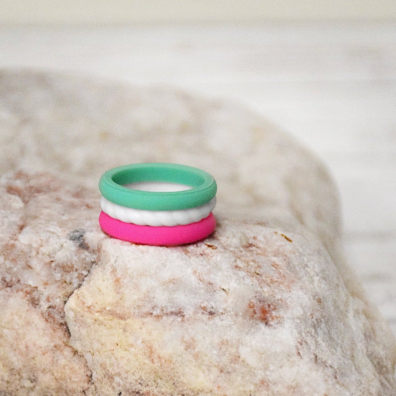 Stackable Silicone Ring Set Hot Pink White Teal - Etsy