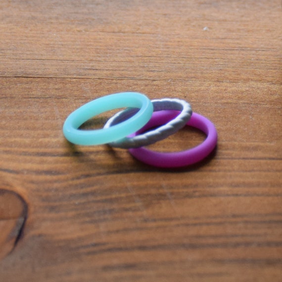 Stackable Silicone Ring Set Blue Silver Purple | Etsy
