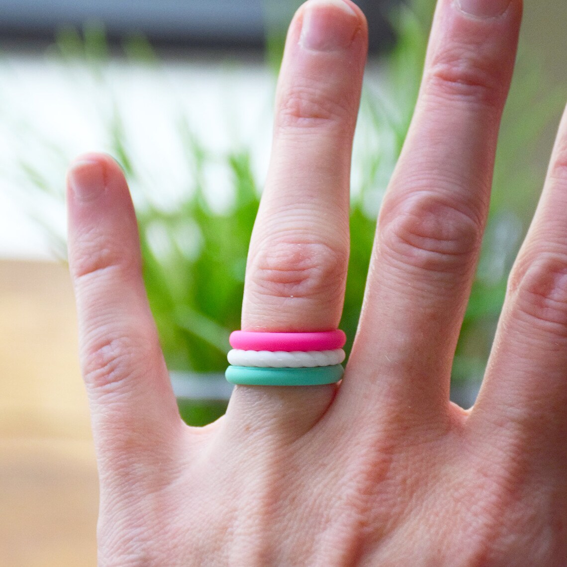 Stackable Silicone Ring Set Hot Pink White Teal - Etsy