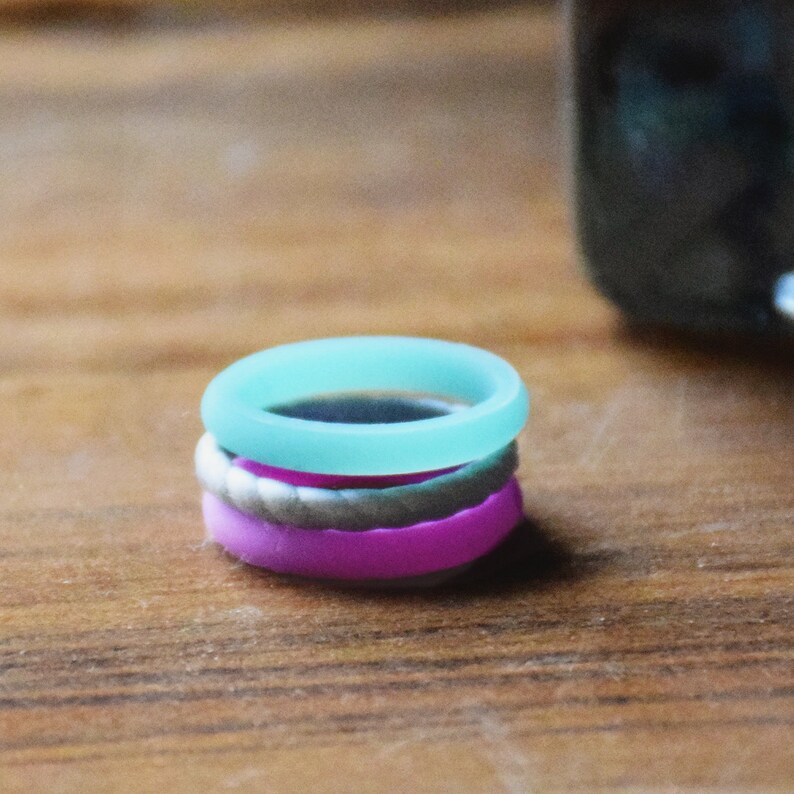 Stackable Silicone Ring Set Blue Silver Purple | Etsy