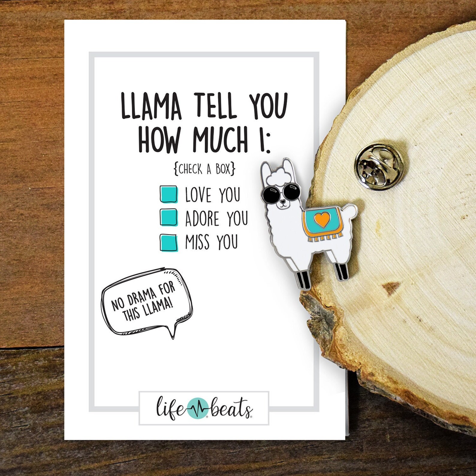 Llama Tell You Enamel Pin on Mini Card Friendship Love Social ...