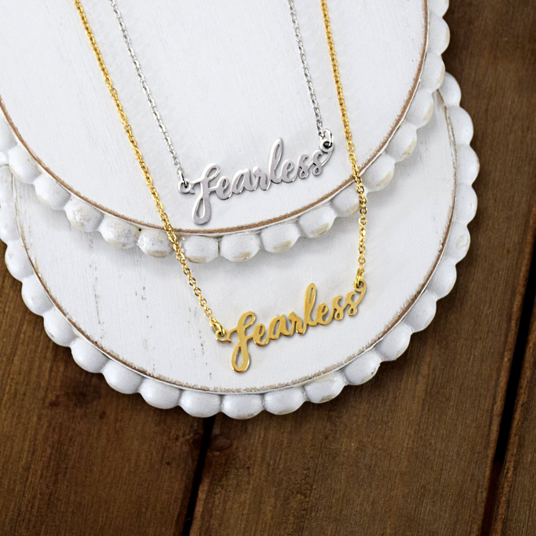 FEARLESS Script Necklace Gold Dainty Self Worth - Etsy
