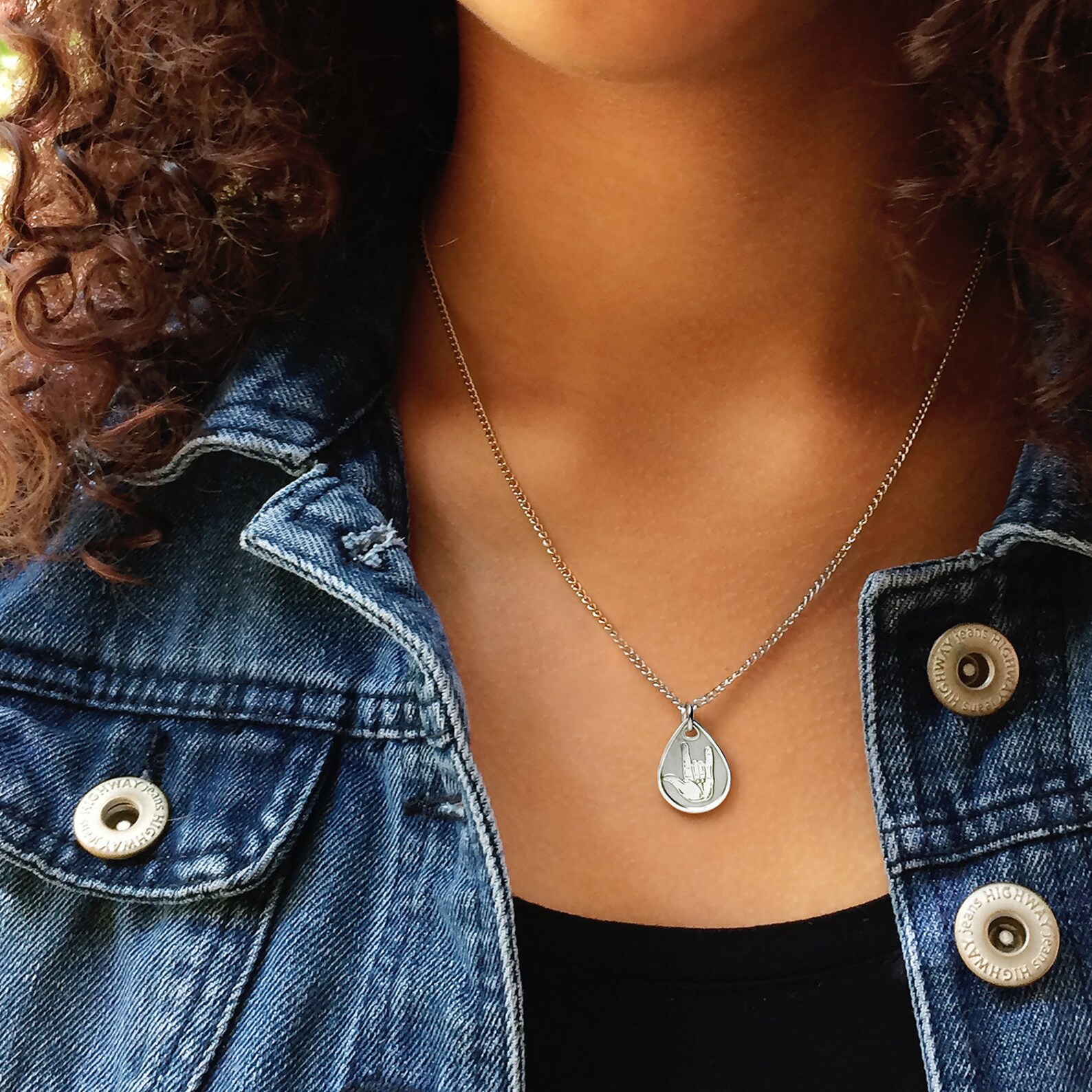 I Love You Sign Language Tear Drop Dainty Pendant Necklace Silver ...