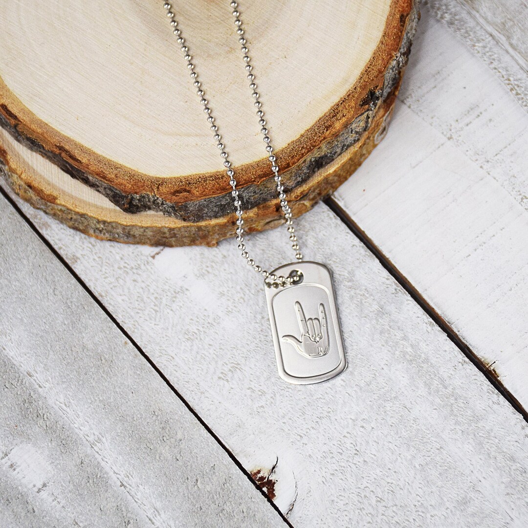 Small or Dainty I Love You Sign Language Dog Tag Pendant Necklace ...