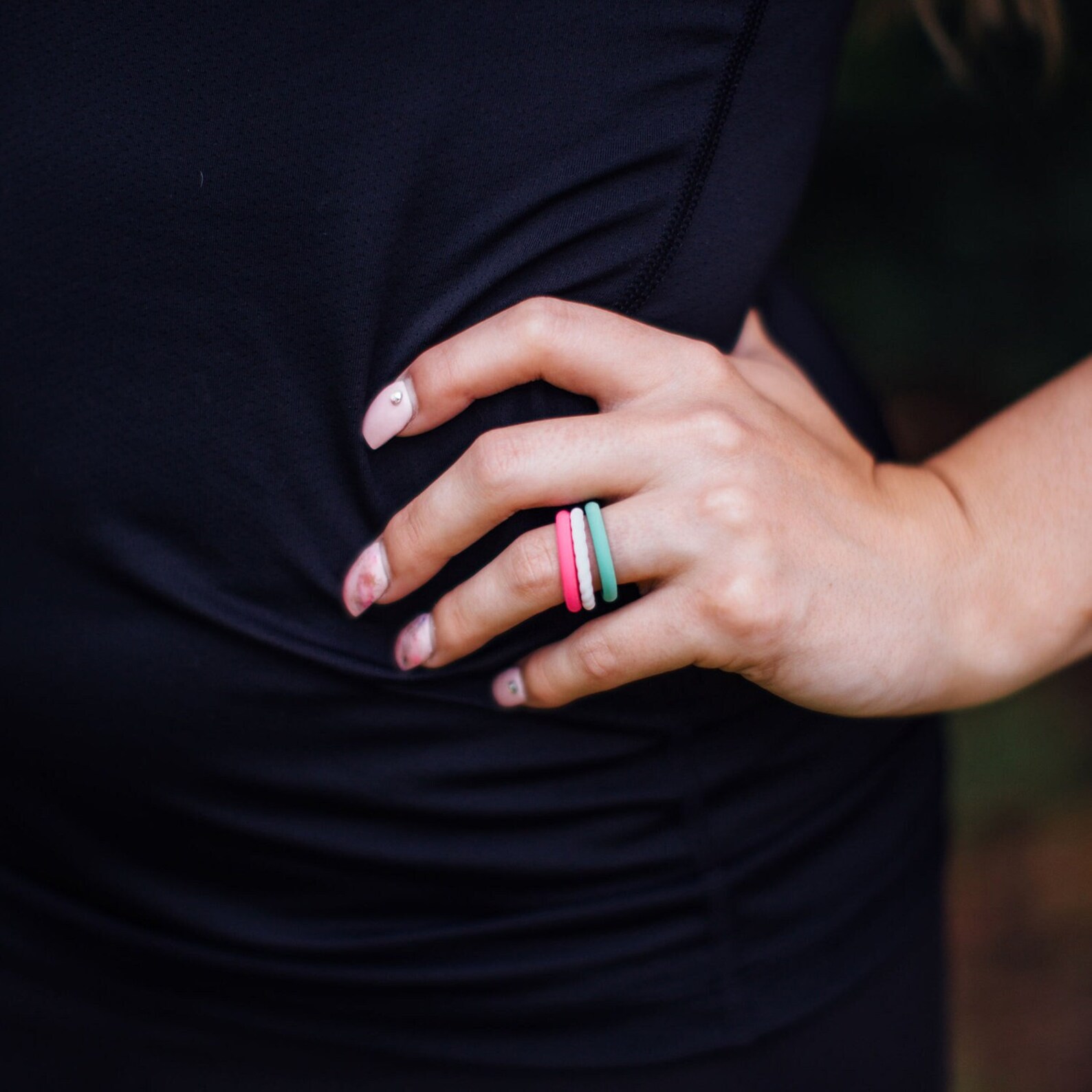 Stackable Silicone Ring Set Hot Pink White Teal - Etsy