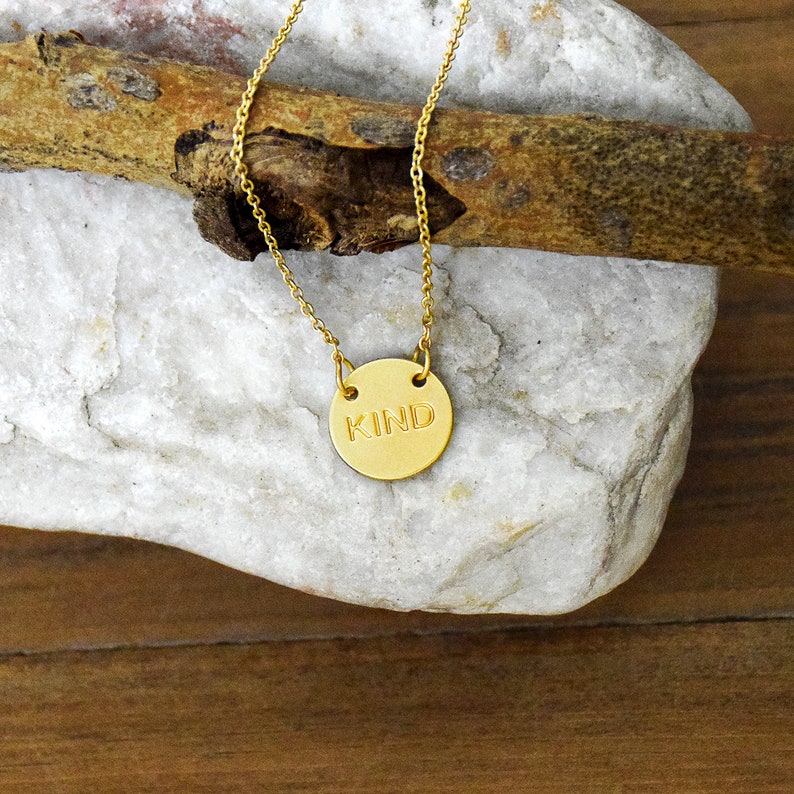 KIND Gold Disk Necklace Today I Choose Kindness | Etsy