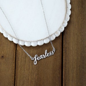 FEARLESS Script Necklace Gold Dainty Self Worth - Etsy