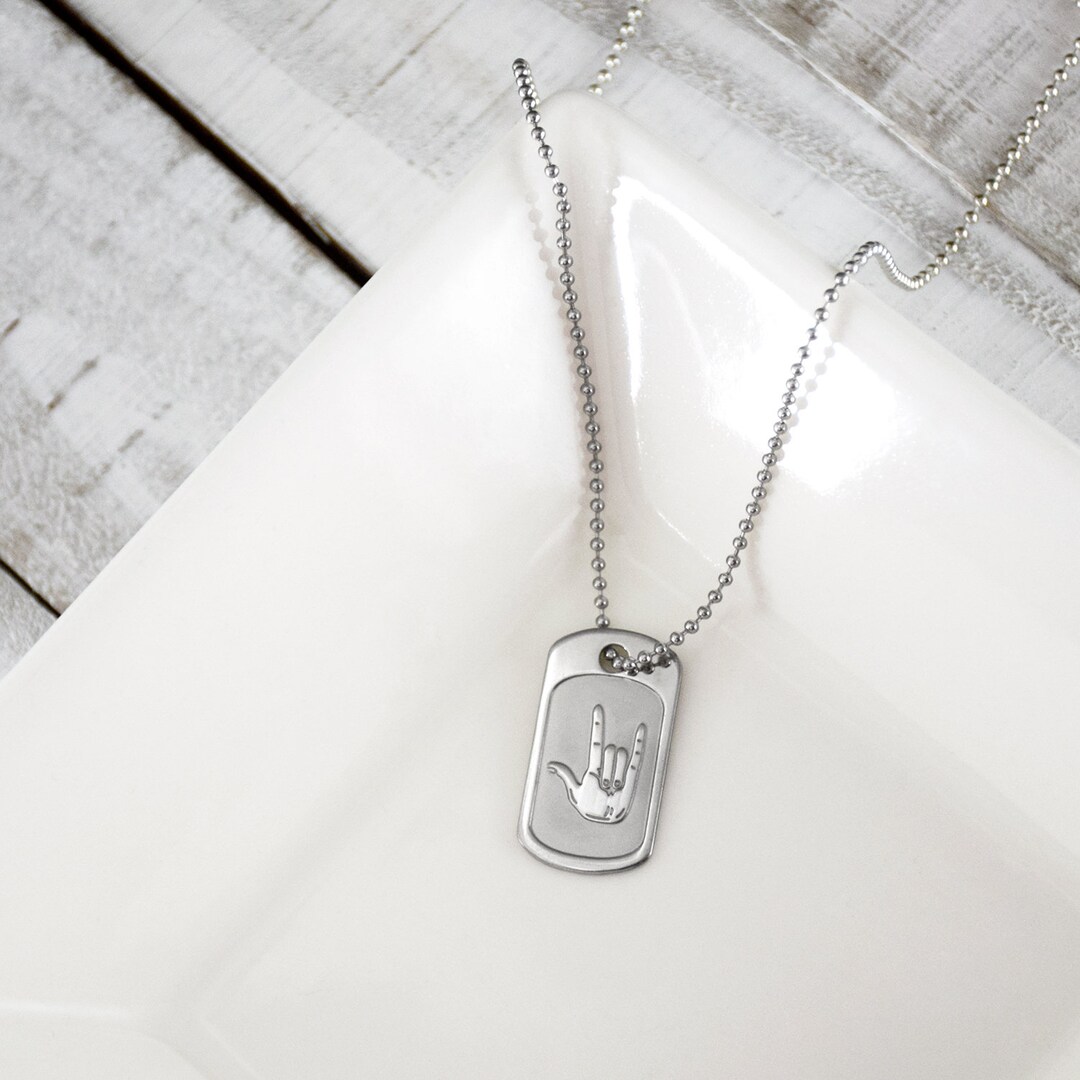 I Love You Sign Language Small or Dainty Dog Tag Pendant Necklace ...