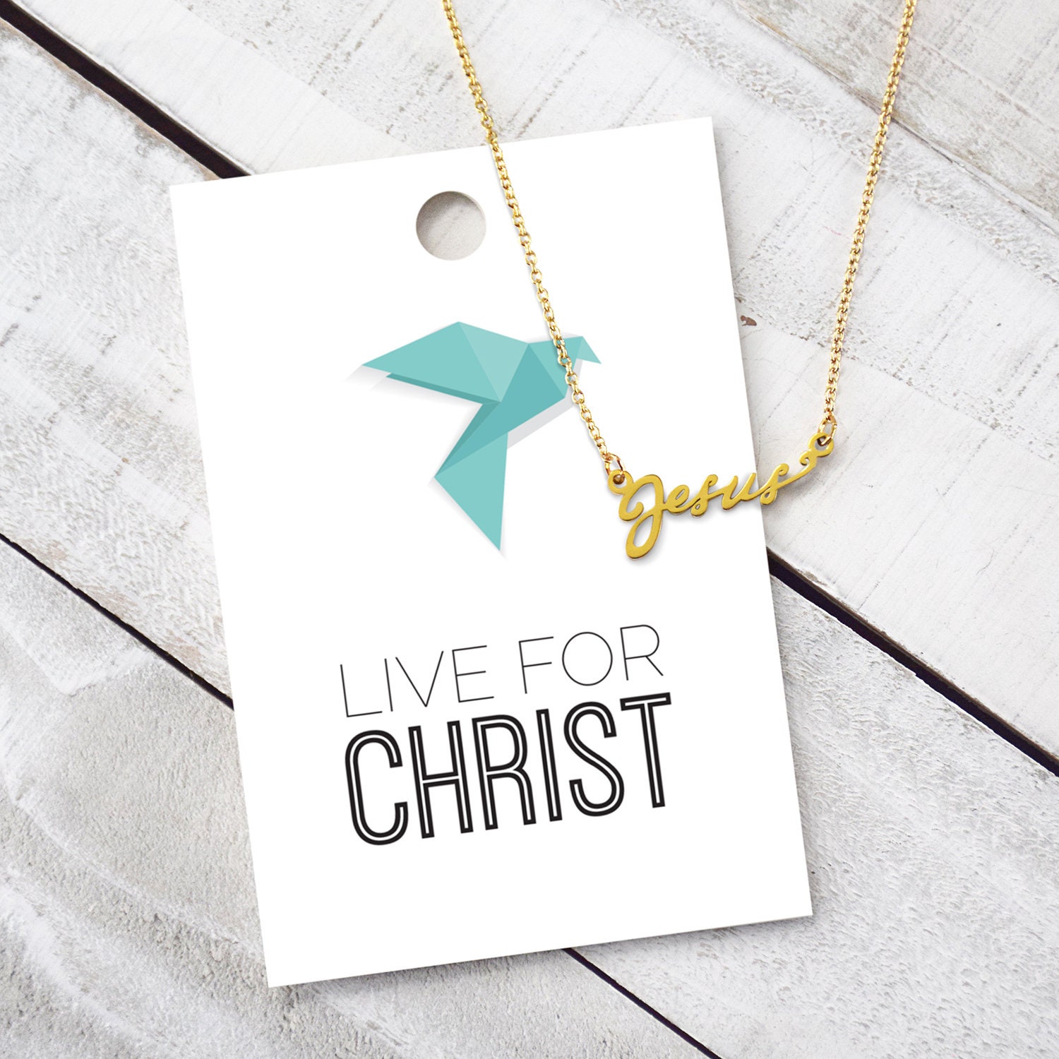 Jesus Script Necklace Live for Christ Religious Jewelry Gold Finish ...