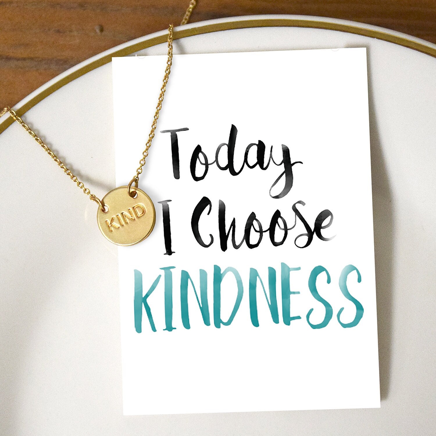KIND Gold Disk Necklace Today I Choose Kindness | Etsy