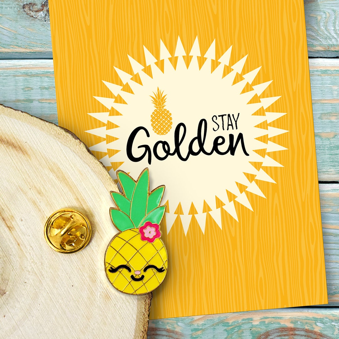 Stay Golden Pineapple Enamel Pin on Mini Card Friendship Gift Kawaii ...