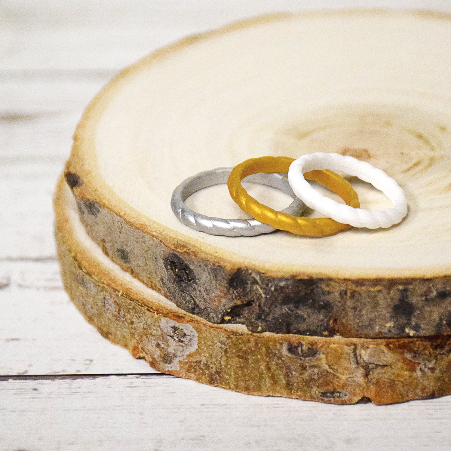 Stackable Silicone Ring Set Metallic 3-tone Silver Gold - Etsy