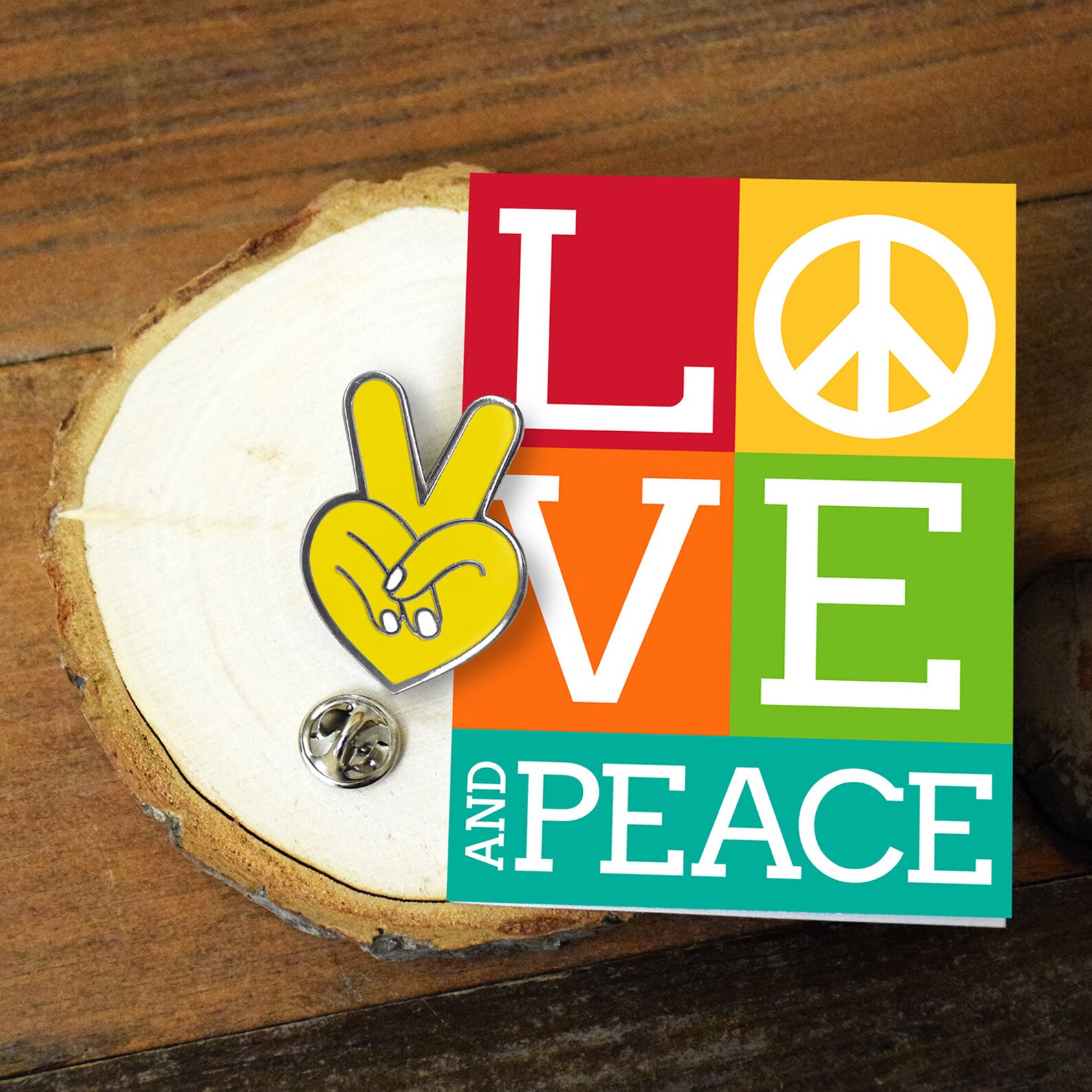 Love and Peace enamel Pin yellow peace sign fingers and heart | Etsy