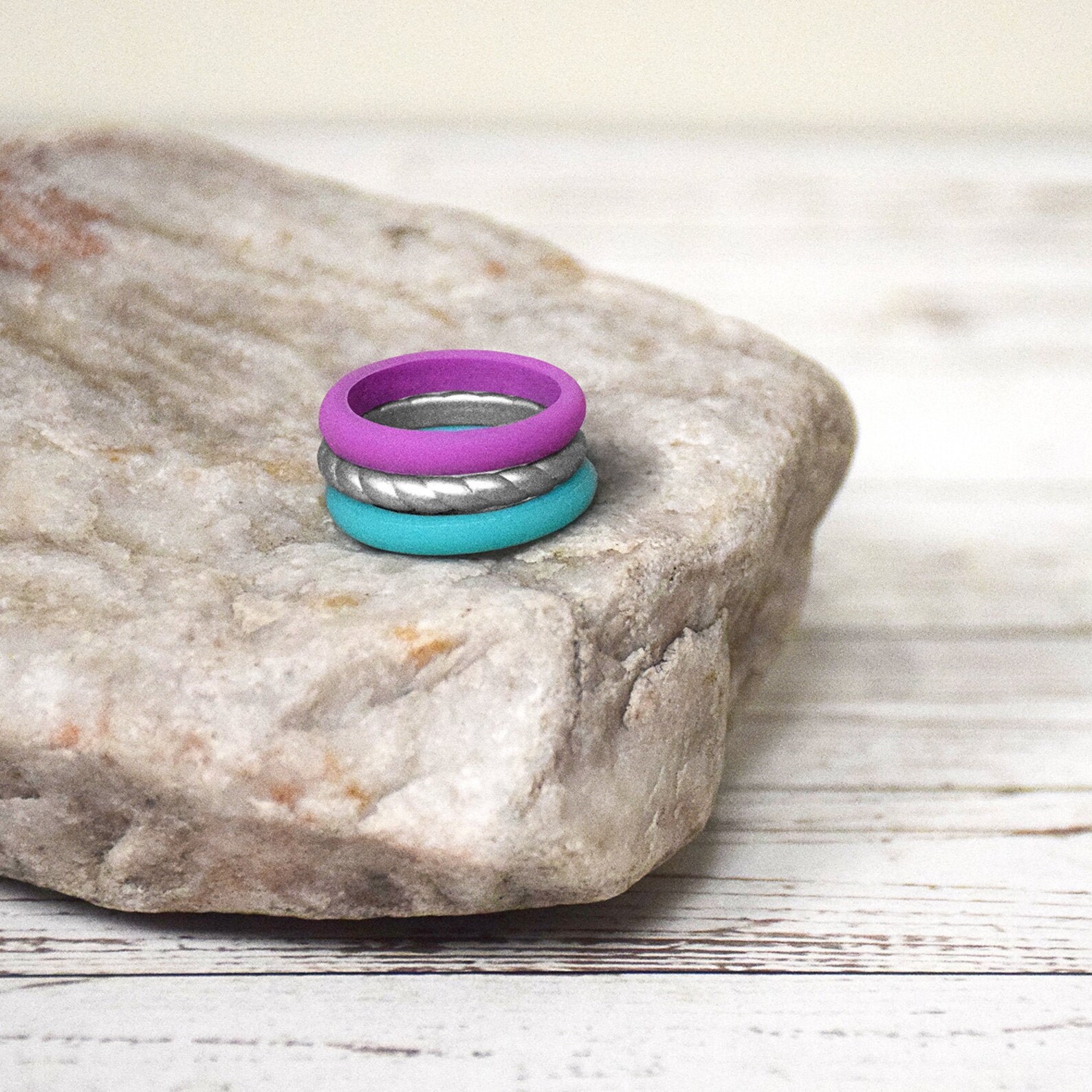 Stackable Silicone Ring Set Blue Silver Purple - Etsy