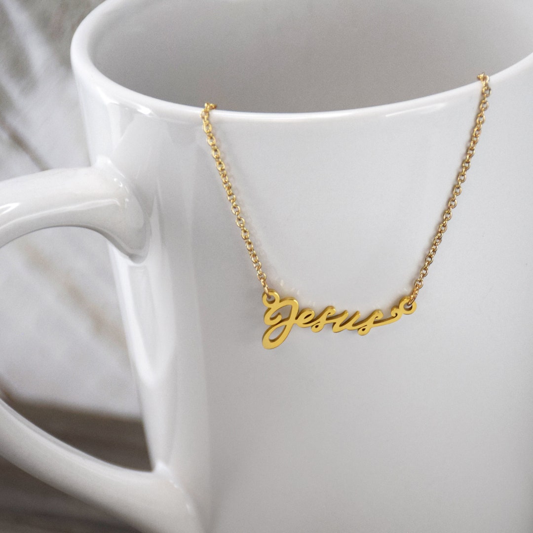 Jesus Script Necklace Live for Christ Religious Jewelry Gold Finish ...