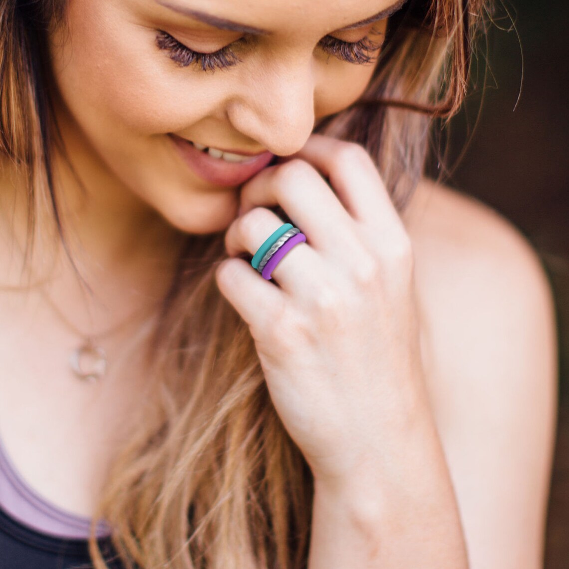 Stackable Silicone Ring Set Blue Silver Purple - Etsy