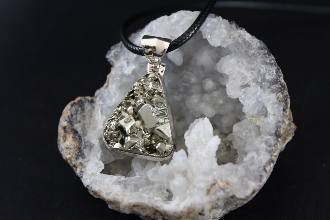 Genuine Triangle Peru Pyrite and Sterling Silver Bezel Pendant Necklace ...