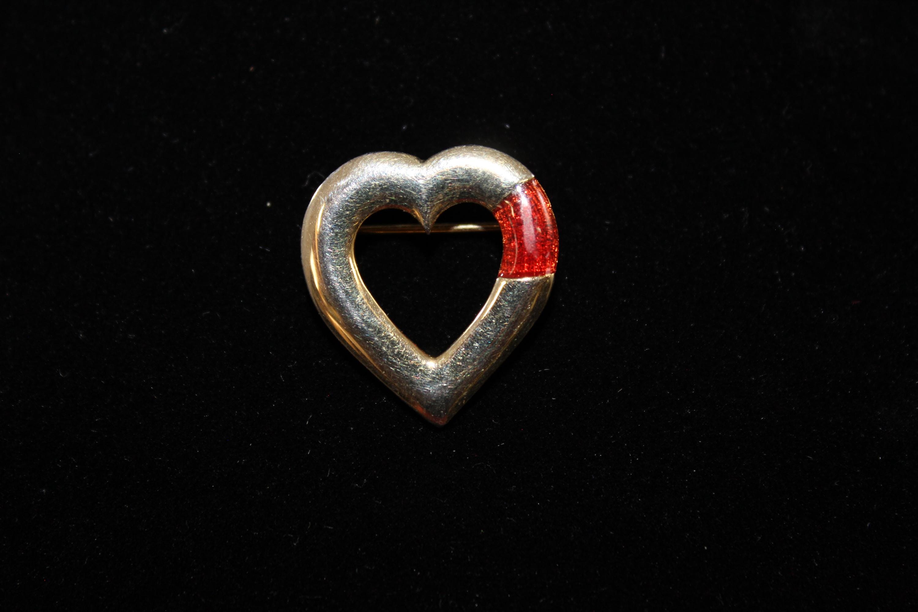 Vintage Estate Gold Tone Open Heart Pin Brooch With Red Enamel - Etsy