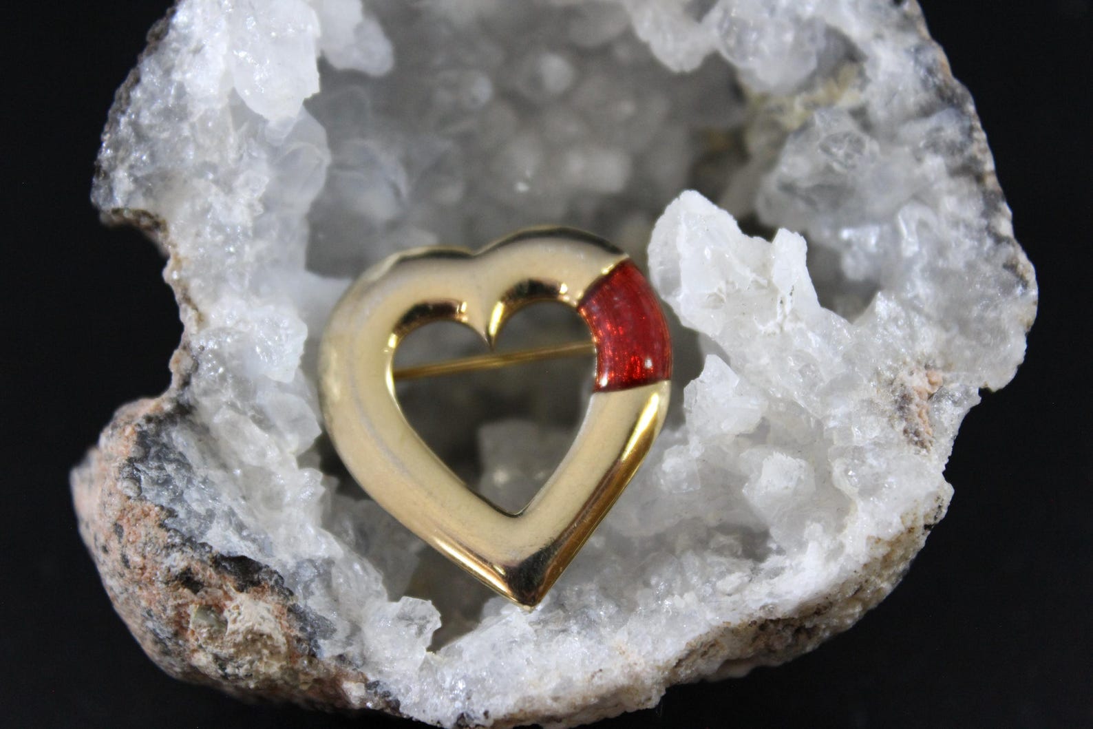 Vintage Estate Gold Tone Open Heart Pin Brooch With Red Enamel - Etsy