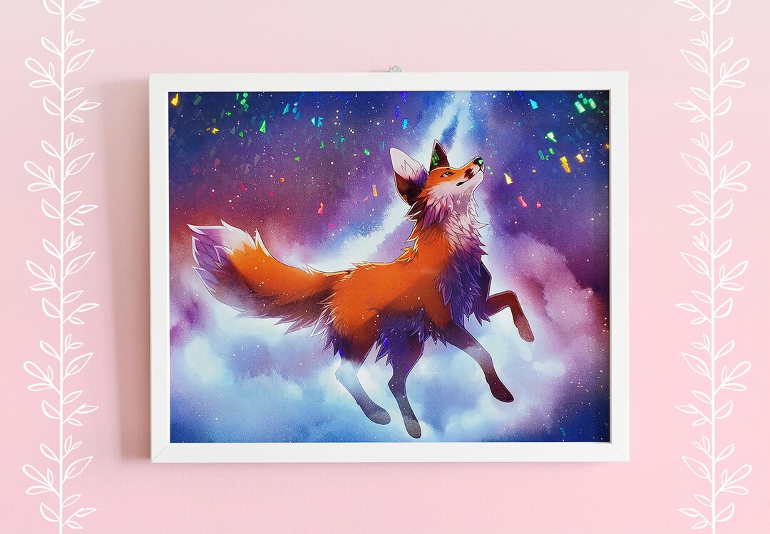 Starry Fox Holographic Original Art Print Postcard Poster - Etsy