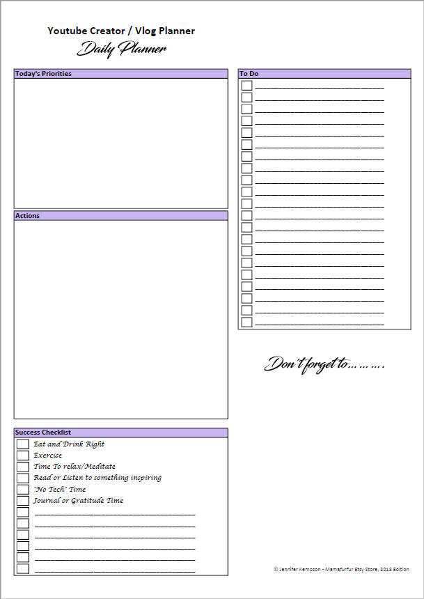 Vlog Youtube Creator Content Planner, Printable Planner, Vlog Organizer ...