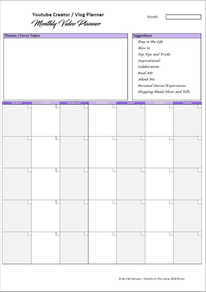 Vlog Youtube Creator Content Planner, Printable Planner, Vlog Organizer ...