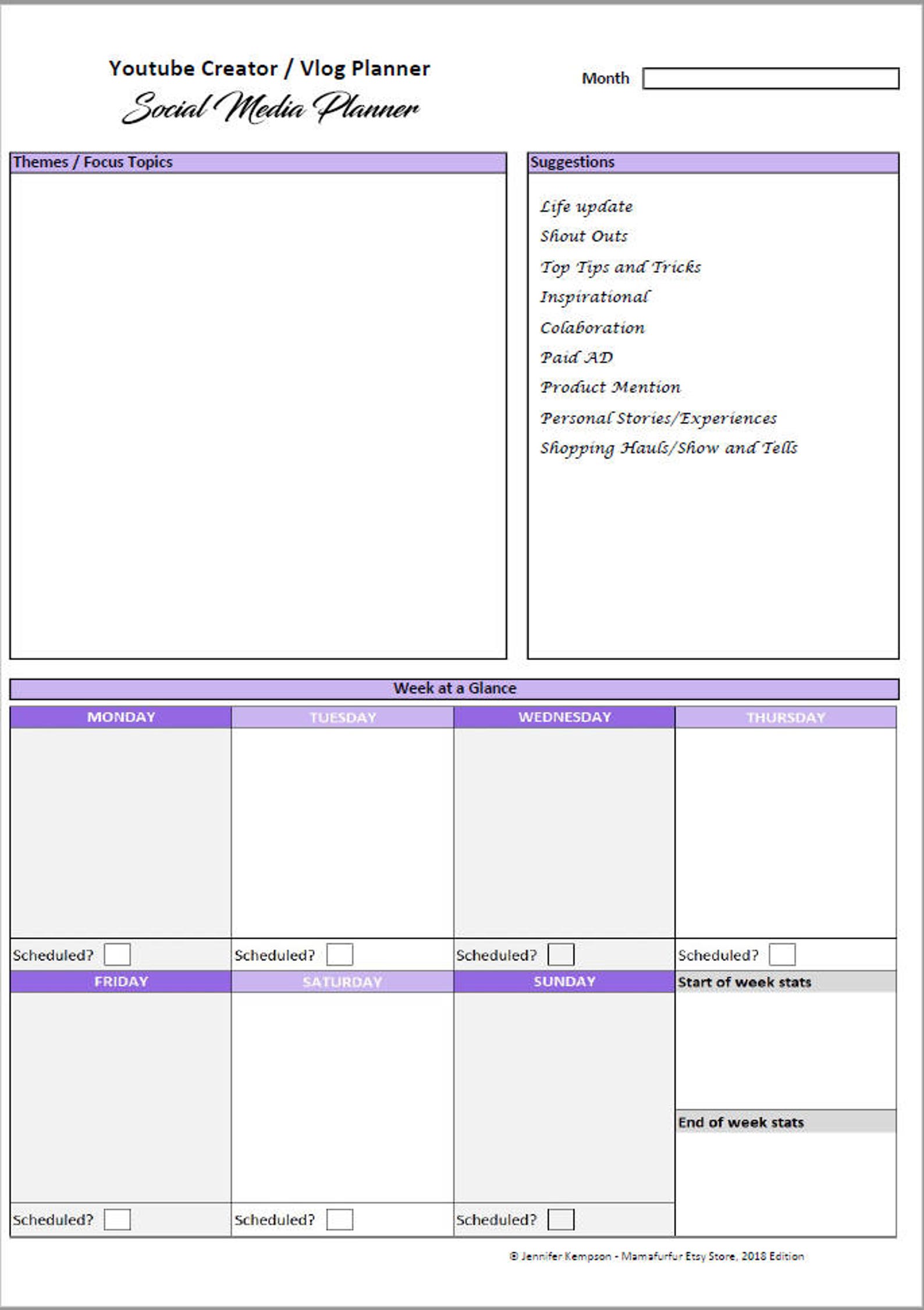 Vlog Youtube Creator Content Planner, Printable Planner, Vlog Organizer ...