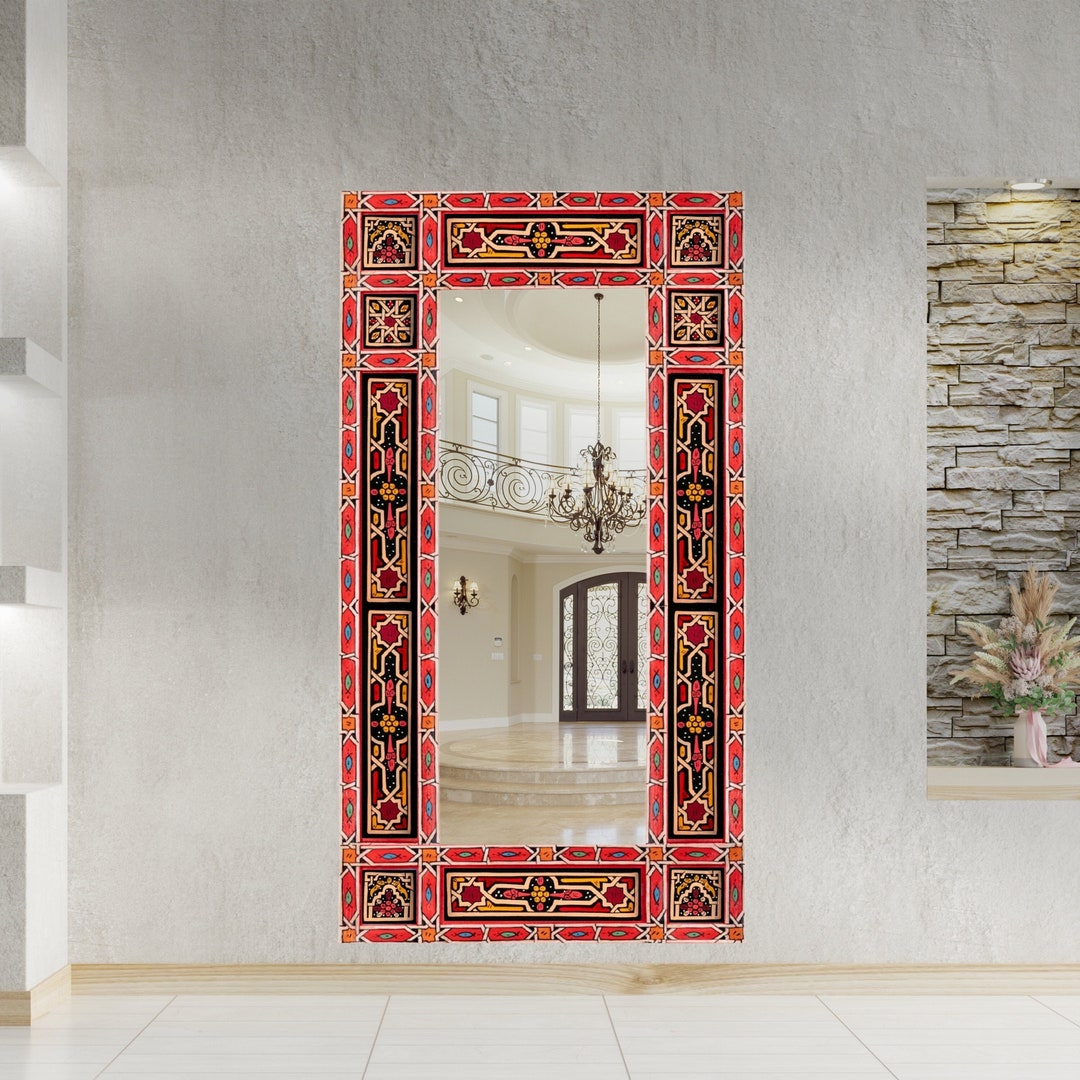 Moroccan Bathroom Mirror Frame, Entryway Art Deco Mirror, Wooden ...