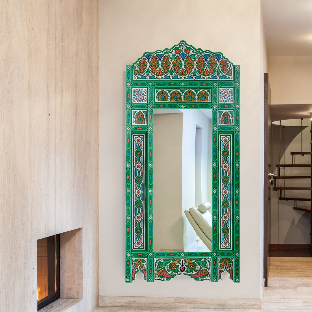 Moroccan Bathroom Mirror Frame, Entryway Art Deco Mirror, Wooden Full ...