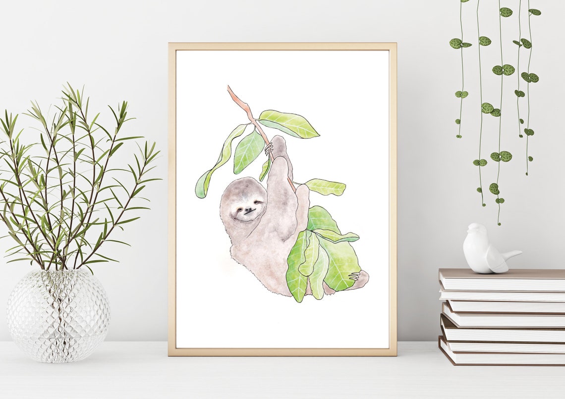 Watercolor Sloth Sloth Painting Animal Jungle Nursery - Etsy