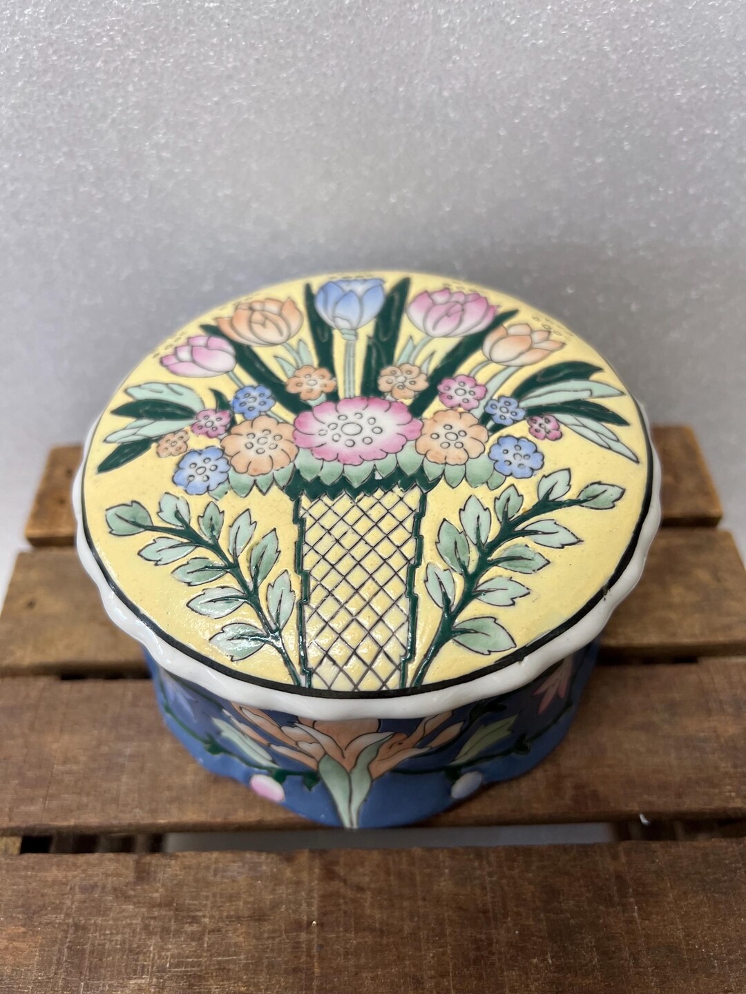 Vintage Chinese Floral Trinket Box With Domed Lid - Etsy